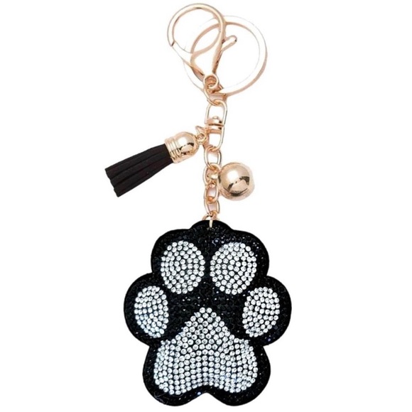 DIVAS LiMiTED | Bags | Bling Rhinestone Black Silver Paw Print Keychain ...